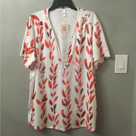 Pixie Lady | Tops | Nwt White And Rust Leafy The Neck Zipper Front Top ...